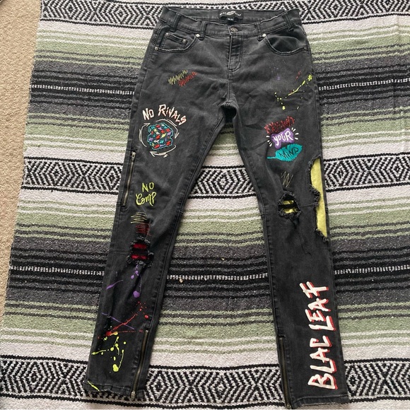 Blac Leaf | Jeans | Blac Leaf Distressed Jeans With Rubiks Cube Paint ...